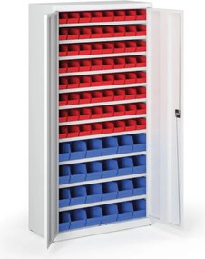 Skříň s plastovými boxy BASIC - 1800 x 400 x 920 mm, 64xA/24xB, šedá/šedé dveře
