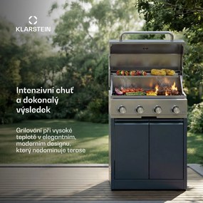 Klarstein WaldChef plynový gril | 4 hořáky | 30 mbar | 12800 W | Litinový rošt | Nerezová ocel