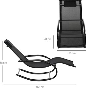 Ergonomická houpací křeslo Outsunny s opěrkou hlavy, pozinkované kovové opěrky, textilene, rozměry 63Š x 160H x 88V cm