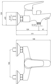 Deante Boro, nástěnná vanová baterie 150mm bez sprchového příslušenství, černá matná, BMO_N10M