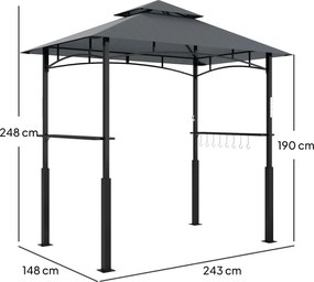 Grillpavillon, Gartengrillzelt mit Gewürzregalen, LED-Beleuchtung, Metall, Kunststoff, 243L x 148B x 248H cm, Grau