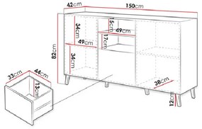 Kombinovaná komoda BERMEJO - bílá / lesklá bílá