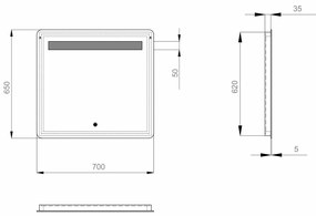 Kingsbath Lava Rada 70x65 koupelnové zrcadlo s LED podsvícením