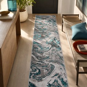 Šedo-tyrkysový běhoun 80x300 cm Marbled – Flair Rugs