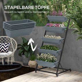 Stojan na rostliny Outsunny Stojan na květiny s 5 patry a kolečky, police na rostliny s otvory Schodiště na rostliny do zahrady z oceli v šedé barvě …