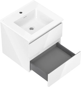 Mexen Orio, koupelnová skříňka 50 cm s umyvadlem Otis, 2 zásuvky, bílá lesklá, 91A10-05047-2-BFF00-W18M00