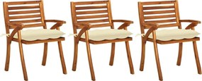 vidaXL Zahradní jídelní židle s poduškami 3 ks masivní akáciové dřevo [3060847] Barva: krémová
