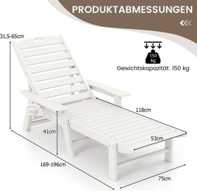 Costway Lehátko HDPE venkovní lehátko s 4 nastavitelným opěradlem a otočným