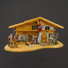 AMADEA Dřevěný osvětlený betlém BEZ FIGUREK 65 cm