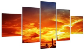 Obraz lodí při západu slunce (125x70 cm)