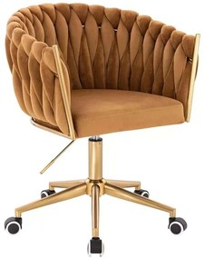 LuxuryForm DESIGN Židle NORDEN VELUR na zlaté podstavě s kolečky - medová
