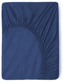 Tmavě modré bavlněné elastické prostěradlo Good Morning, 180 x 200 cm