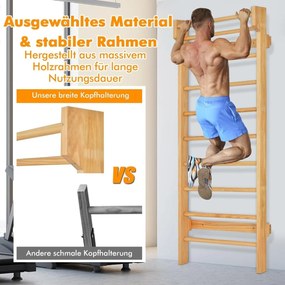 Costway Dřevěné hrazdy se stahovací tyčí a 10 příčky lezecká stěna 150 kg odolná