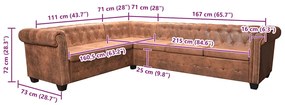 vidaXL Marketos Rohová pohovka Chesterfield 6místná umělá kůže hnědá
