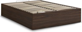 Tmavě hnědá dvoulůžková postel z dřevotřísky v dekoru břízy s úložným prostorem/bez čela s roštem 140x190 cm Mara – Bobochic Paris