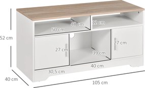 HOMCOM TV Skříňka pro Obývací Pokoj s Velkým Úložným Prostorem, Otevřené Police, Správa Kabelů, Klasický Design 105x40x52 cm Bílá