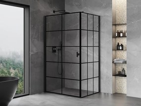 Mexen Mist-B, 1-křídlý ​​výklopný sprchový kout, levý, 90 x 110 cm, černá mřížka, černý - 8A2T-090-110-70-77-L