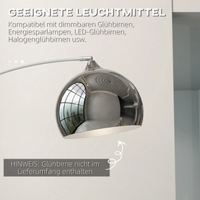 HOMCOM Stojací lampa, 40 W, 100-115L x 30W x 170-180H cm, výškově nastavitelná, otočná, oblouková lampa s žárovkou, patice E27, stříbrná | Aosom