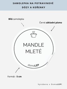 MANDLE MLETÉ – bílá samolepka na dózu, základní písmo, 5 cm | DomaLEP