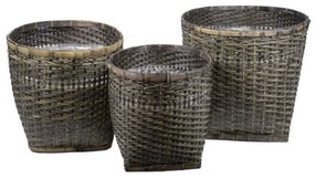 Koš s hranatou základnou set 3 kusů 42 x 42 x 40 cm tmavý bambus