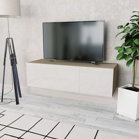 244871 vidaXL Stolek pod TV dřevotříska, 120x40x34 cm, vysoký lesk bílý a dub