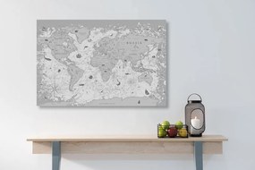 Obraz mapa v černobílém provedení - 60x40 cm