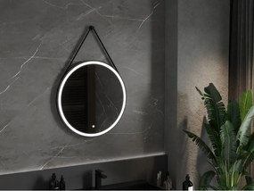 Mexen Reni koupelnové zrcadlo podsvícené, kulaté 70 cm, LED 6000K, odmlžování, černý rám - 9812-070-070-611-70