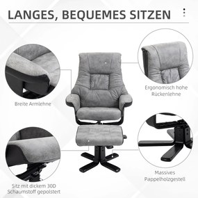 HOMCOM polohovací křeslo s taburetem, otočné TV křeslo s funkcí polohování, mikrovlákno šedé, 78x82,5x109 cm, ideální pro obývací pokoj a relaxaci | …