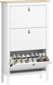 HOMCOM Úzká skříň na boty s botníkem do předsíně, 3 skládací zásuvky, nastavitelné police a PU úchyty pro 21 párů bot, 80x24x131 cm, Bílá | Aosom