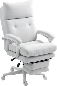 HOMCOM Ergonomická kancelářská židle s bederní oporou, vysokým opěrákem, podnožkou, výškově nastavitelná otočná židle s vzhledem lnu, polstrovaná počí