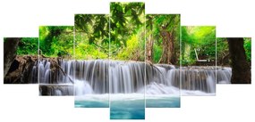 Gario Obraz s hodinami Čirý vodopád v džungli - 7 dílný Rozměry: 210 x 100 cm