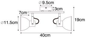 Průmyslové bodové světlo černé se dřevem naklápěcí 2-světlo - Tommy