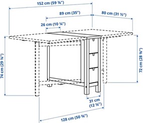 NORDEN / TEODORES Stůl a 4 židle, bříza/bílá, 26/89/152 cm
