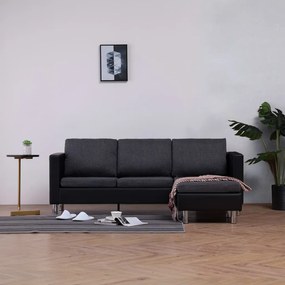 vidaXL 282205 Marketos 3-Seater Sofa with Cushions Black Faux Leather