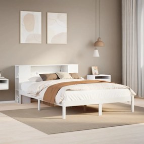 Postel s knihovnou bez matrace bílá 160x200 cm masivní borovice 3321545