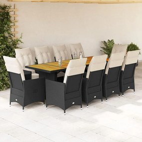 11dílný zahradní bistro set s poduškami černý polyratan 3277256
