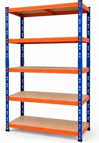 Regál 200x90x50 cm lakovaný 5-policový, nosnost 1000 kg - modro-oranžový