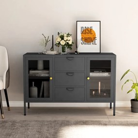 Příborník Antracitový 105 X 35 X 70 Cm Ocel A Tvrzené Sklo - Antracitová