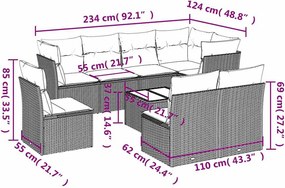 9dílná zahradní sedací souprava s poduškami černá polyratan 3249604