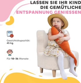 AIYAPLAY Dětské křeslo, plyšové křeslo s medvědíma ušima, fleecový potah, pěna, béžová barva