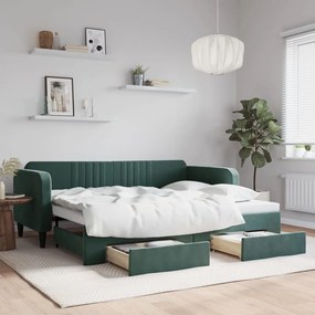 Válenda s přistýlkou a zásuvkami tmavě zelená 90 x 200 cm samet 3197113