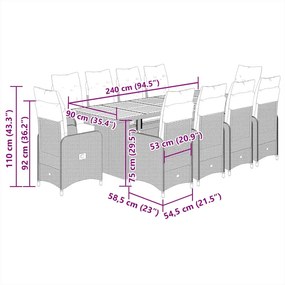 11dílný zahradní bistro set s poduškami černý polyratan 3277272