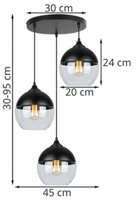 Závěsné svítidlo OSLO, 3x černé/transparentní skleněné stínítko, O