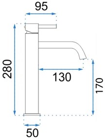 Rea Lungo Grip, vysoká umyvadlová baterie h-280, měděná matná, REA-B6896