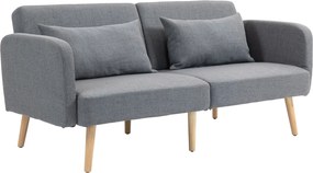 HOMCOM 3místná pohovka s funkcí spaní, 170x83x80cm, s 3stupňovým nastavením opěradla a nohou, vlnité pružiny, přehozové polštáře, vzhled lnu, šedá| A…