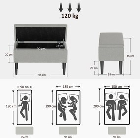 HOMCOM Lavice s úložným prostorem Čalouněná lavice s výklopným víkem v šedém sametovém vzhledu Komoda do obývacího pokoje Ložnice 95 x 38 x 45 cm