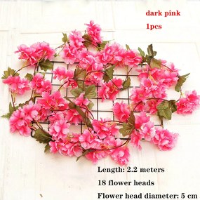 Umělá květina - pnoucí sakura (220 cm, 18 květů) Barva: červená 24