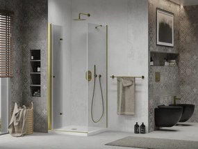 Mexen Lima sprchový kout 90x90cm, 6mm sklo, zlatý profil - čiré sklo + Slim sprchová vanička - 856-090-090-50-00-4010