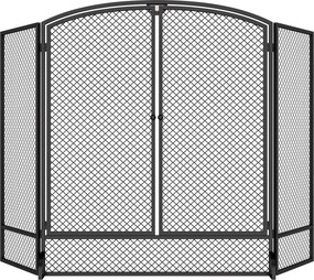 HOMCOM Skládací ochrana proti jiskření krbu 3 panely, 2 dveře, moderní styl, kovová ochrana proti jiskrám, 122 x 10 x 75 cm, černá