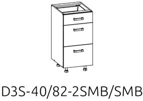 Spodní skřínka se 3 zásuvkami kuchyně Sole D3S-40/82-2SMB/SMB Barva korpusu skříněk: Bílá alpská, Barva dvířek: Magnolia Lesk